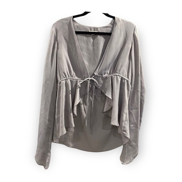 Crescent | Tops | Crescent Front Tie Satin Long Sleeve Top Purple ...